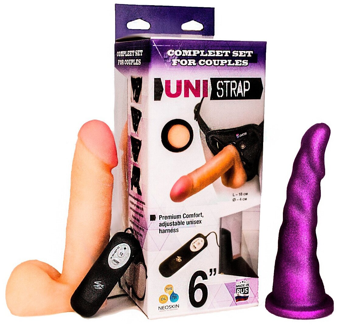 LOVETOY (А-Полимер) Страпон неоскин UNI strap 6 Harness best of all 18 см, 531413, кожа