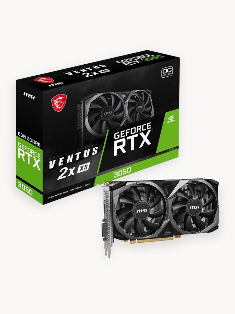 Видеокарта MSI PCI-E 4.0 RTX 3050 VENTUS 2X XS 8G OC NV RTX3050 8Gb 128bit GDDR6 1807/14000 DVIx1/HD