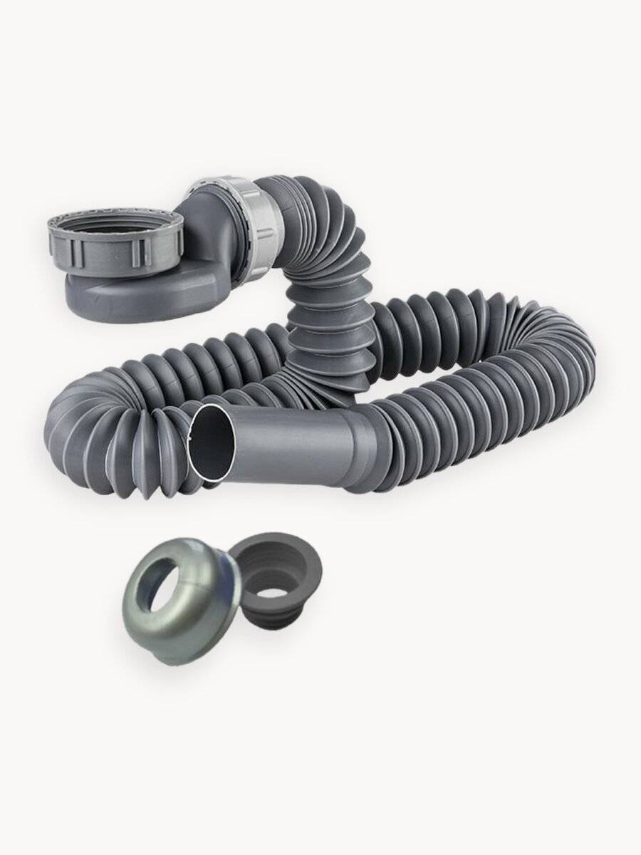 Сифон плоский с гидрозатвором гофрированный цвет: серый