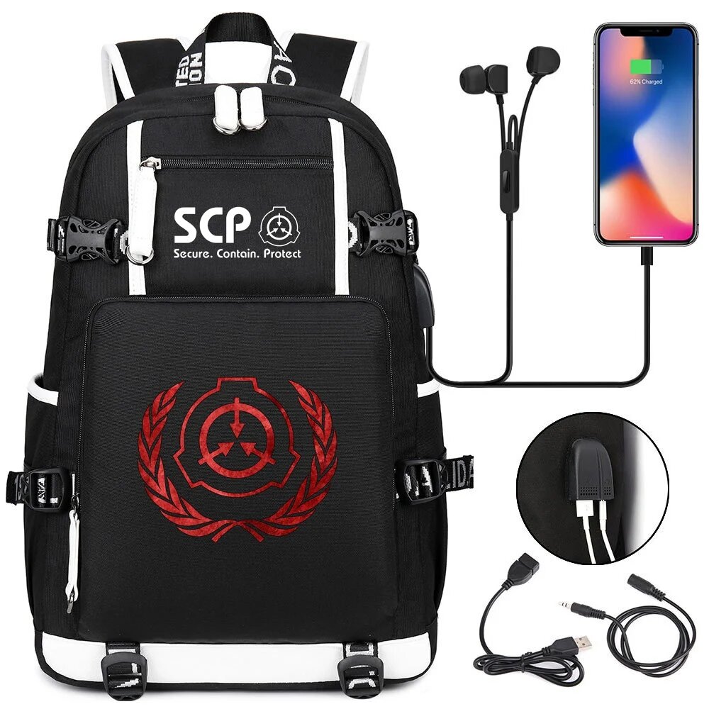 Черный рюкзак SCP Foundation для подростков