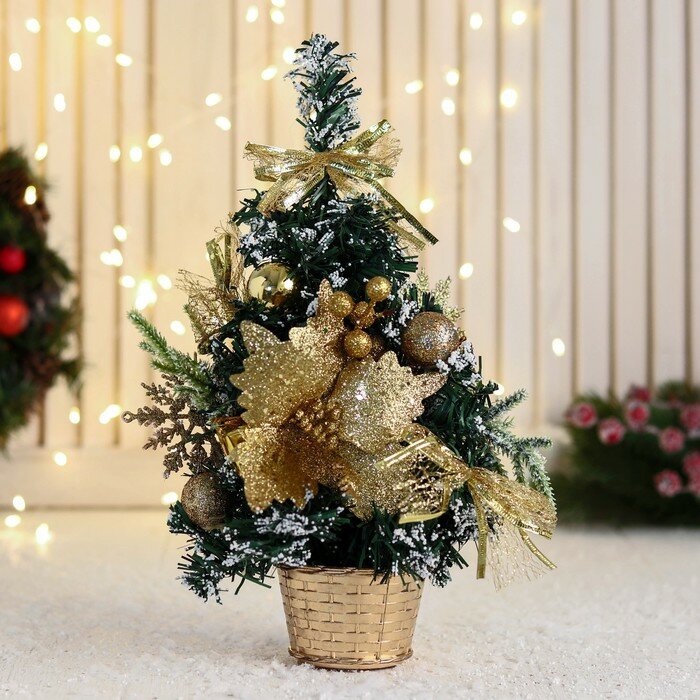 Зимнее волшебство Искусственная ёлка настольная «Зимнее волшебство. Праздничная», 15×29 см, ПВХ ветки отгибаются, золотистый