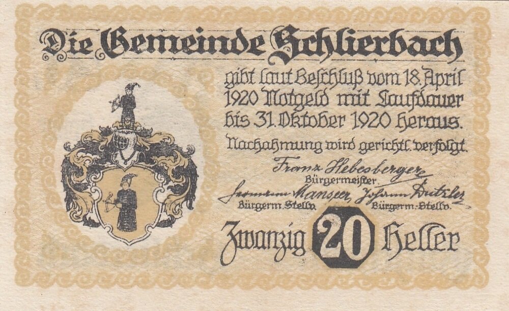 Австрия, Шлирбах 20 геллеров 1920 г.