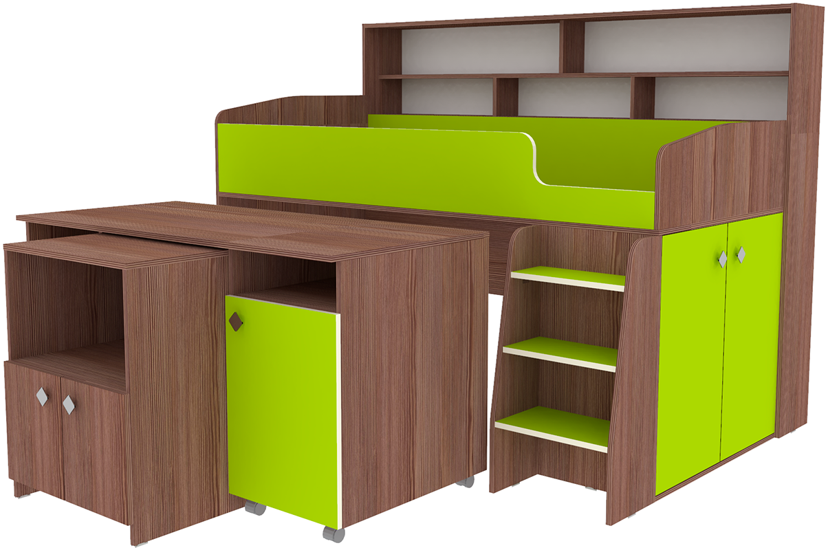 Кровать чердак Малыш 5 Бодего Темный Лайм