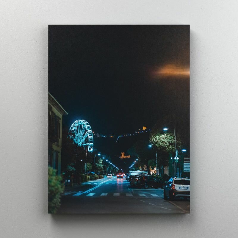 Интерьерная картина на холсте "Освещенная улица в Италии - Колесо обозрения" размер 30x40 см