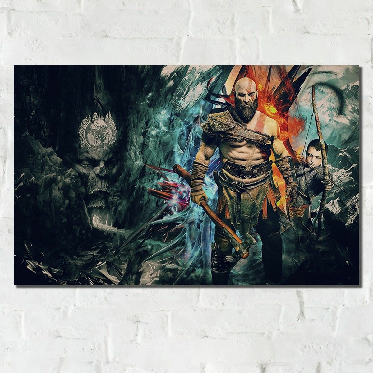 Картина интерьерная на дереве God of War Бог Войны, Мифы, Кратос, Атрей - 14214