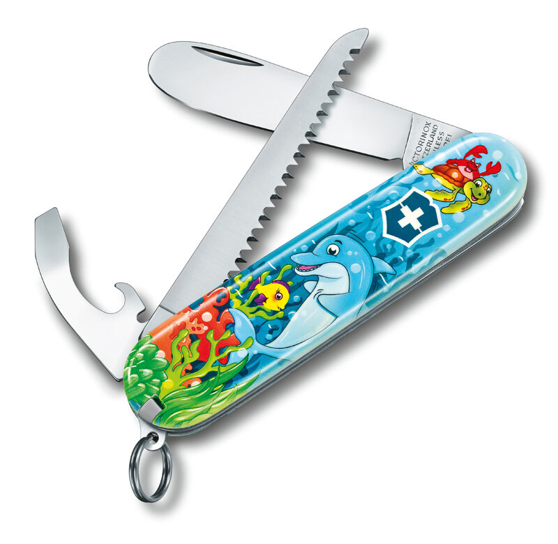 Набор для детей VICTORINOX "Дельфин": перочинный нож 84 мм, шнурок на шею, книга-раскраска, голубой 0.2373. E1