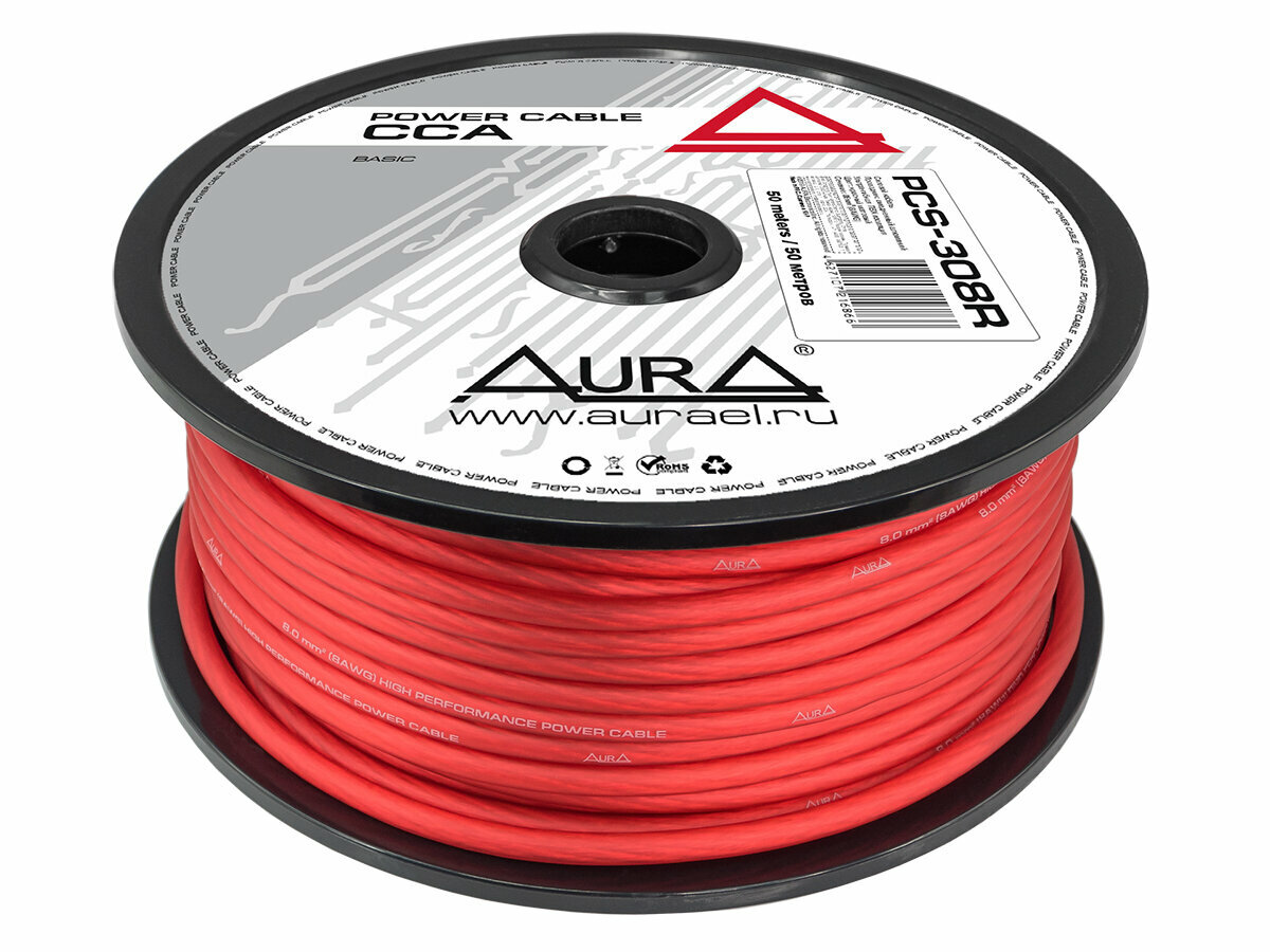Кабель силовой AurA PCS-308R, 8AWG/8мм2, 50м/катушка, красный