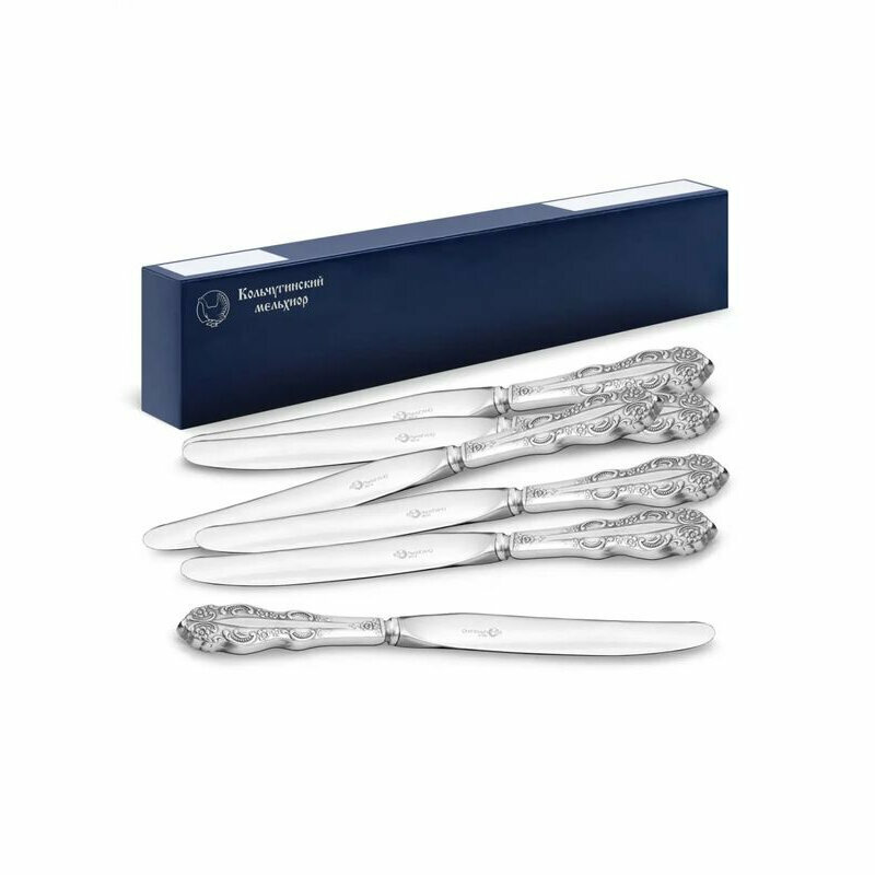 Кольчугинский мельхиор Набор столовых ножей "Юбилейный" посеребрение с чернением 6 пр. (КМ9330606)
