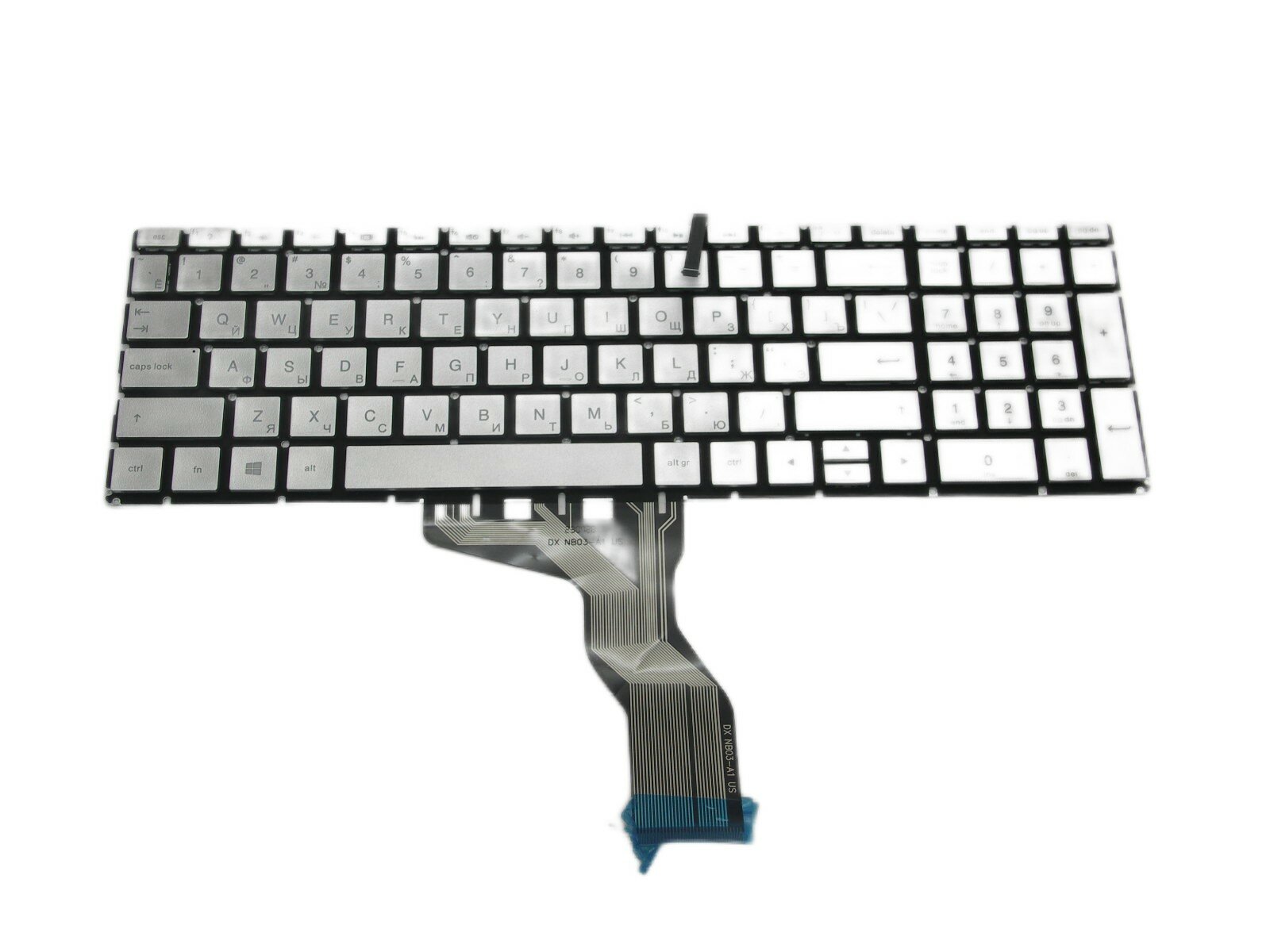 Клавиатура для ноутбука HP Pavilion 15-bs, 15-bw, 17-bs, 250 G6, 255 G6, 258 G6 серебряная, без рамки, с подсветкой, KBD-HP-226