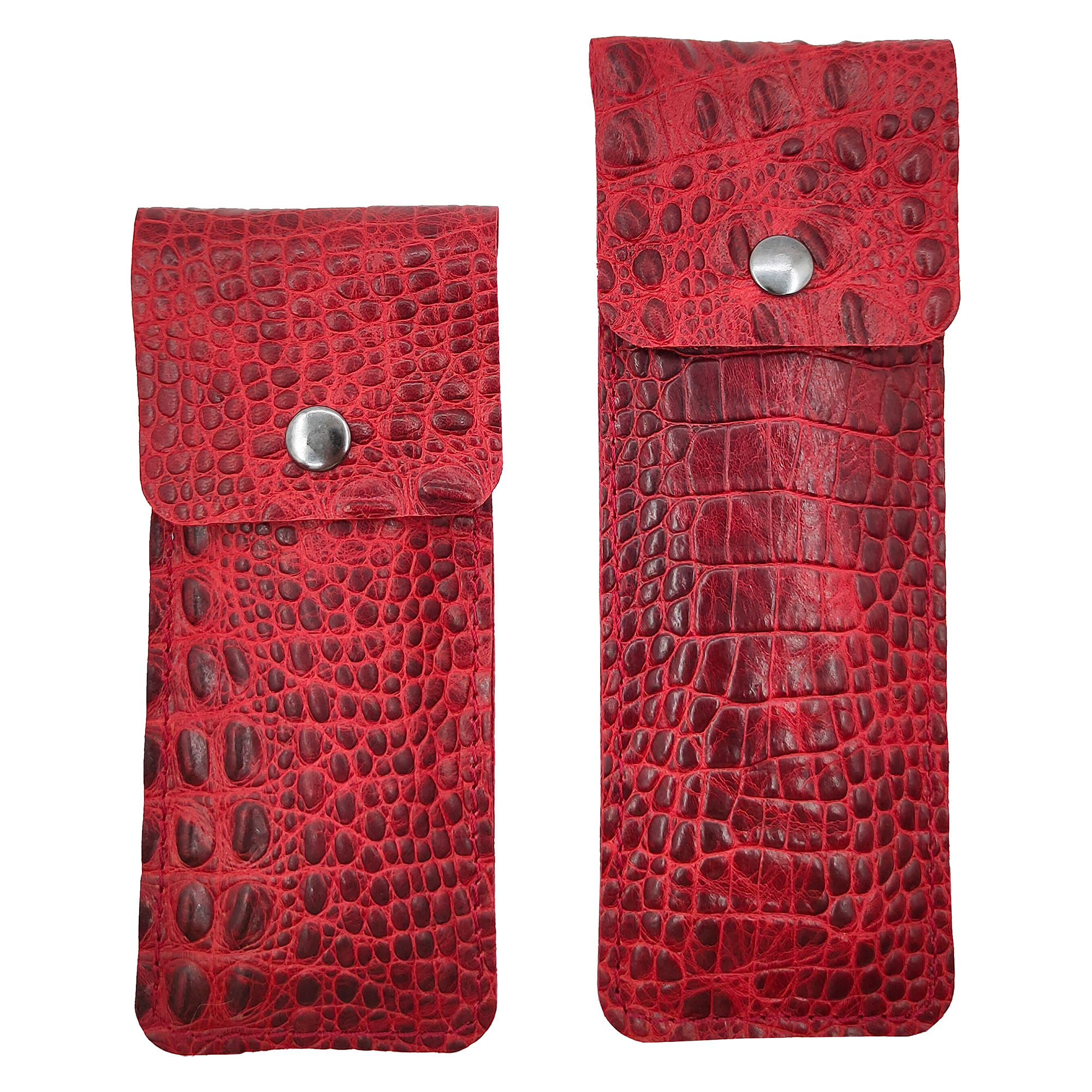 Пеналы для карандашей и ручек из натуральной кожи красного цвета. Тиснение "Крокодил"