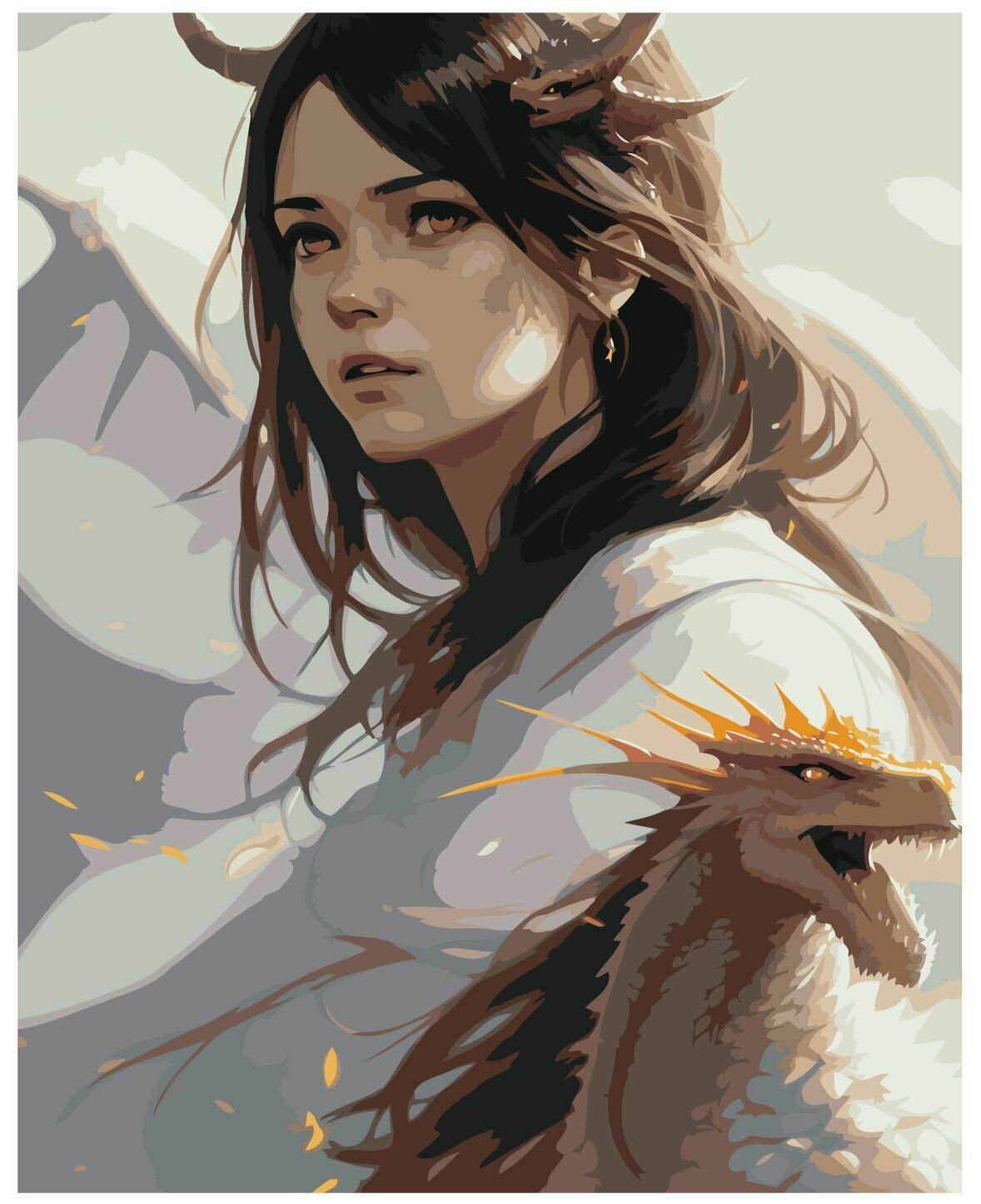 Картина по номерам,"Живопись по номерам", 48 x 60, LI-363, девушка с драконом ,