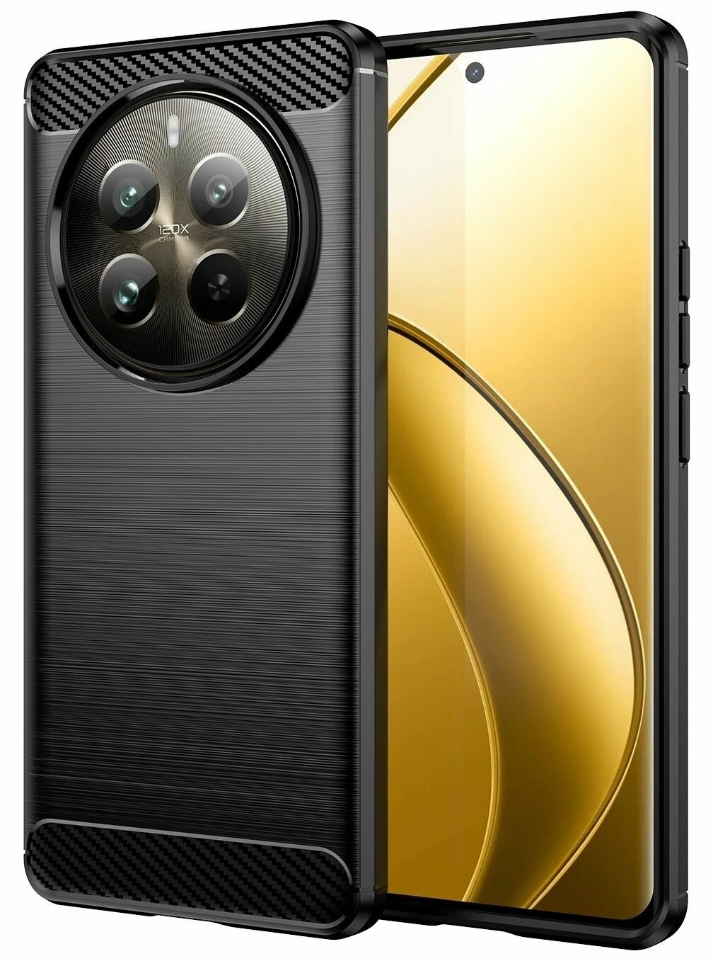 Чехол на Realme 12 Plus (12+5G) силиконовый карбон сталь чёрный