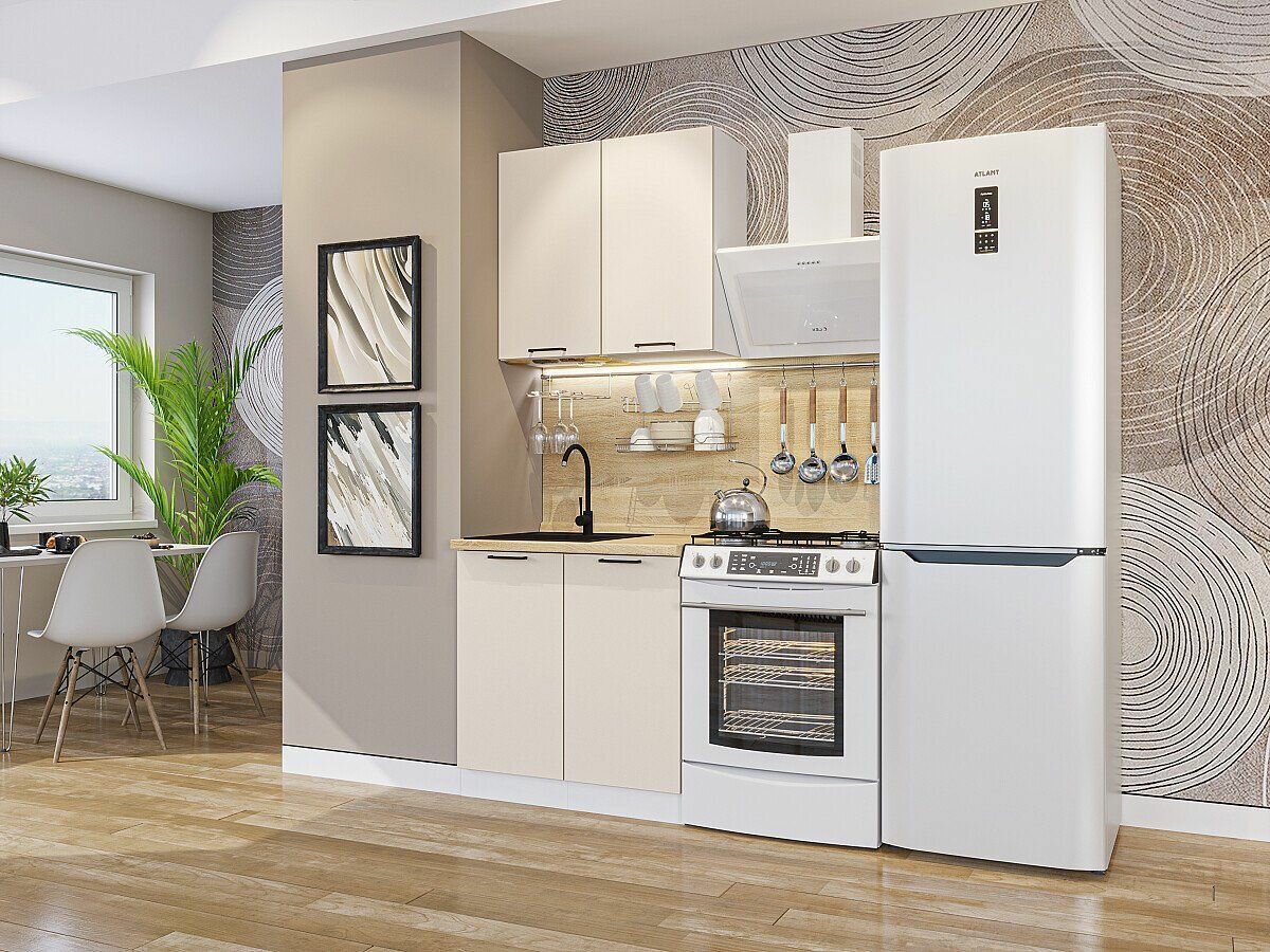 Готовый кухонный гарнитур кухня 0,8 метра без столешницы Флэт-03 2340*800*600 Cashmere In 2S