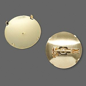 Основа для броши, 19мм, с фиксатором, круглая, базовый материал - сталь, позолоченная, 1 шт.