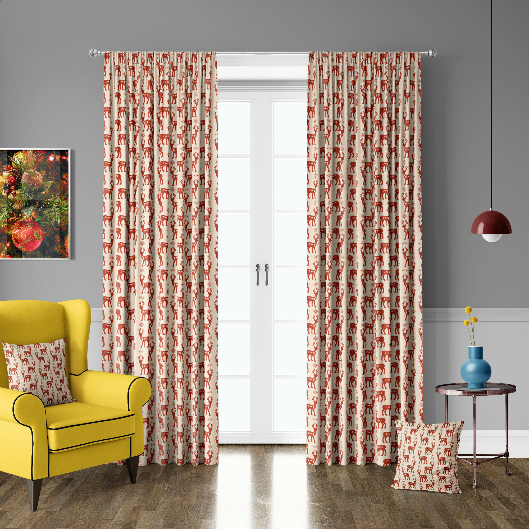 Шторы для комнаты / Новогодние шторы / Фотошторы из ткани габардин 145-260 см 2 шт. /3D шторы / Для гостиной, спальни и кухни