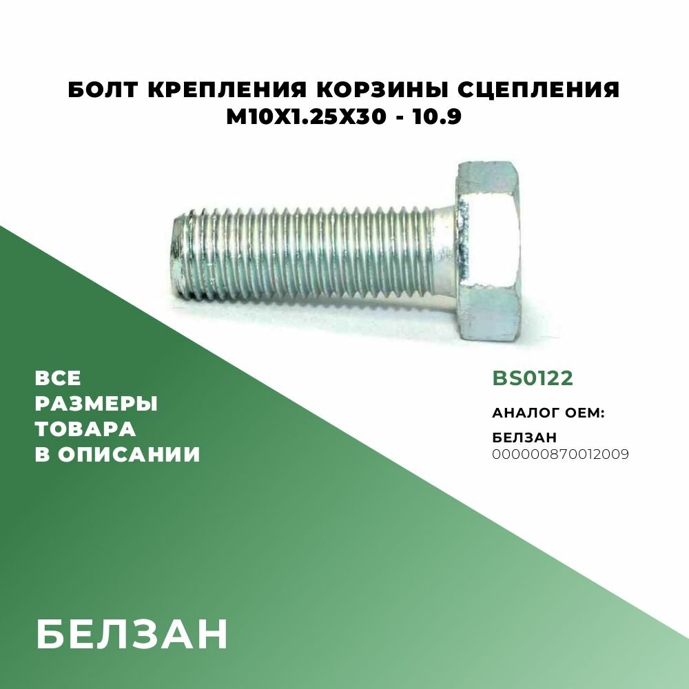Болт корзины сцепления M10х30х1,25-10.9; ОЕМ:000000870012009; BS0122 - 2 шт.