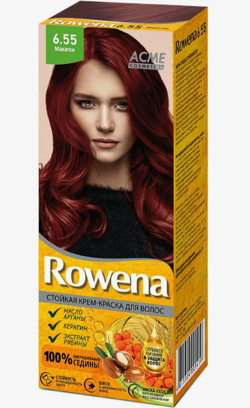 Стойкая крем-краска для волос Rowena, тон 6.55 махагон, 115 мл.