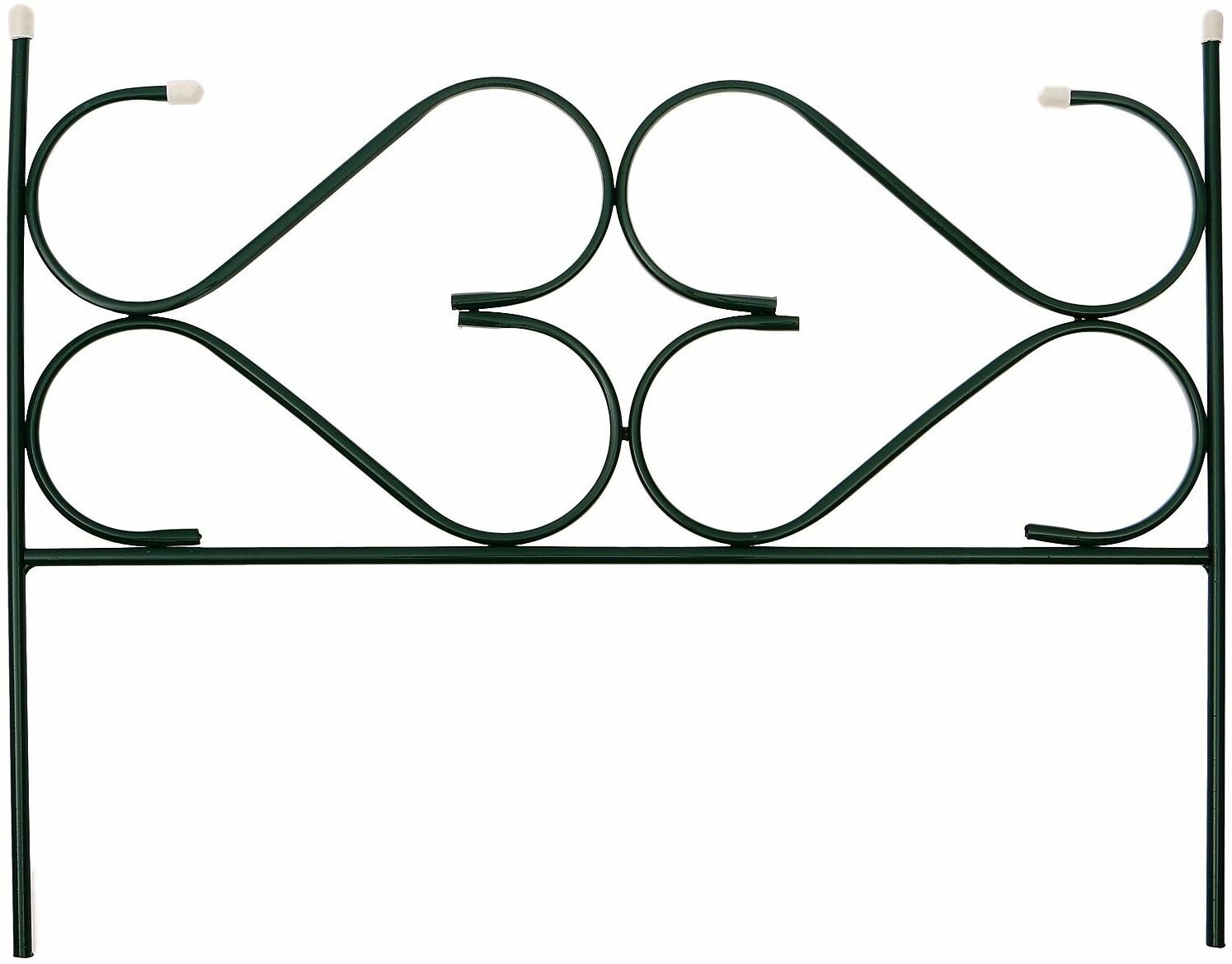 Ограждение декоративное "Дачный" с заглушками для клумб и грядок из металла, заборчик-бордюр садовый для дачи и сада, 51 х 320 см, 5 секций, цвет зеленый