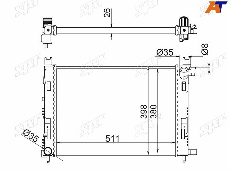 . SAT Радиатор охлаждения двигателя для Nissan Terrano 14-22 , Renault Arkana 18- , Duster 10-21 , Kaptur 16-20 , Logan 14- , Dacia