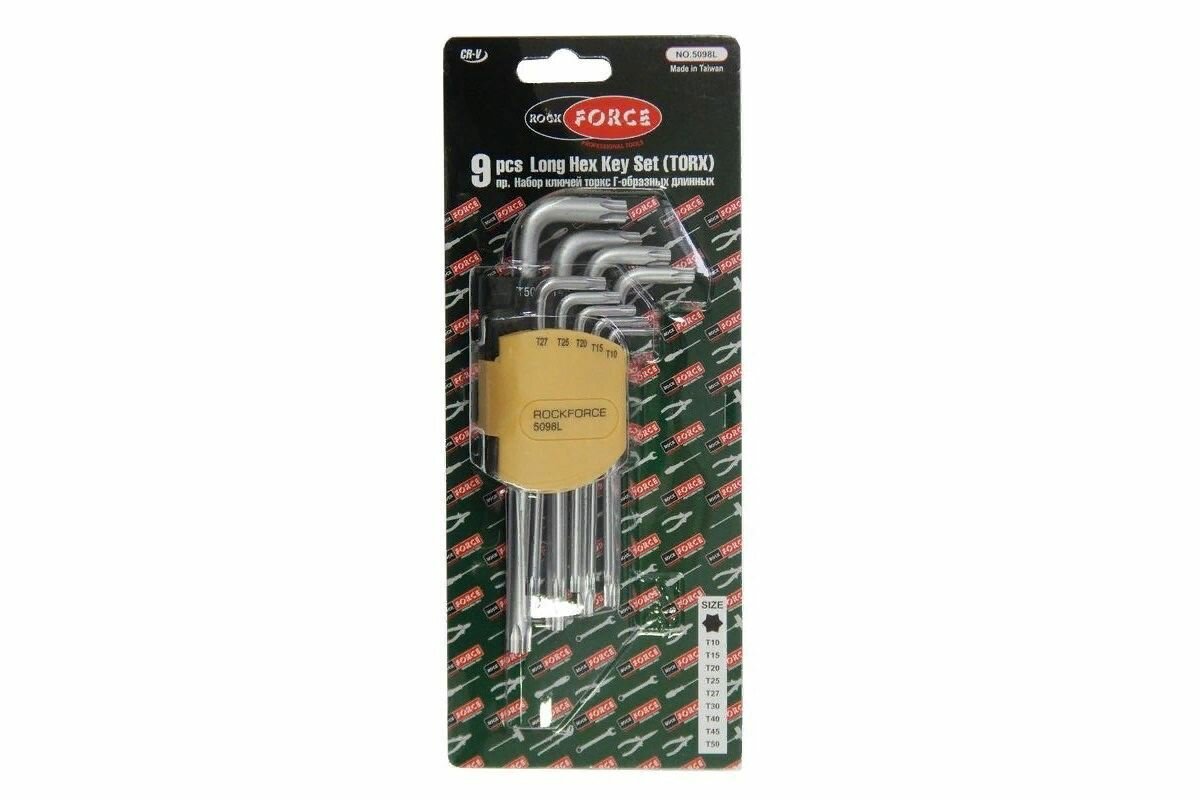 Набор ключей TORX RF-5098L: Г-образных удлиненных T10-T50 9пр. на пласт. держат. ROCKFORCE