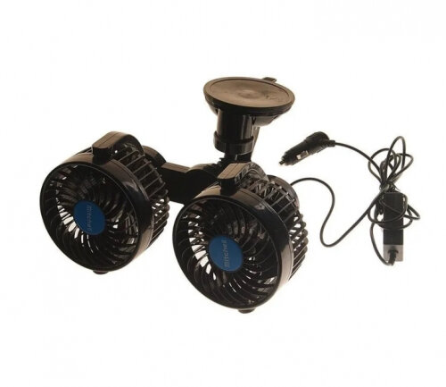 Mitchell Вентилятор 13 см, 12V, 7.5W, диммер, на вакуумной присоске, двойной, с регулируемыми углами обдува 360°, black/blue