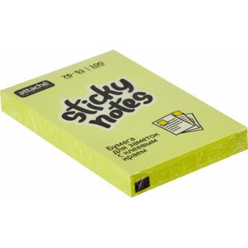 Блок-кубик Attache Selection с клеев. краем 76х51, неон, желтый 100л, 1 шт