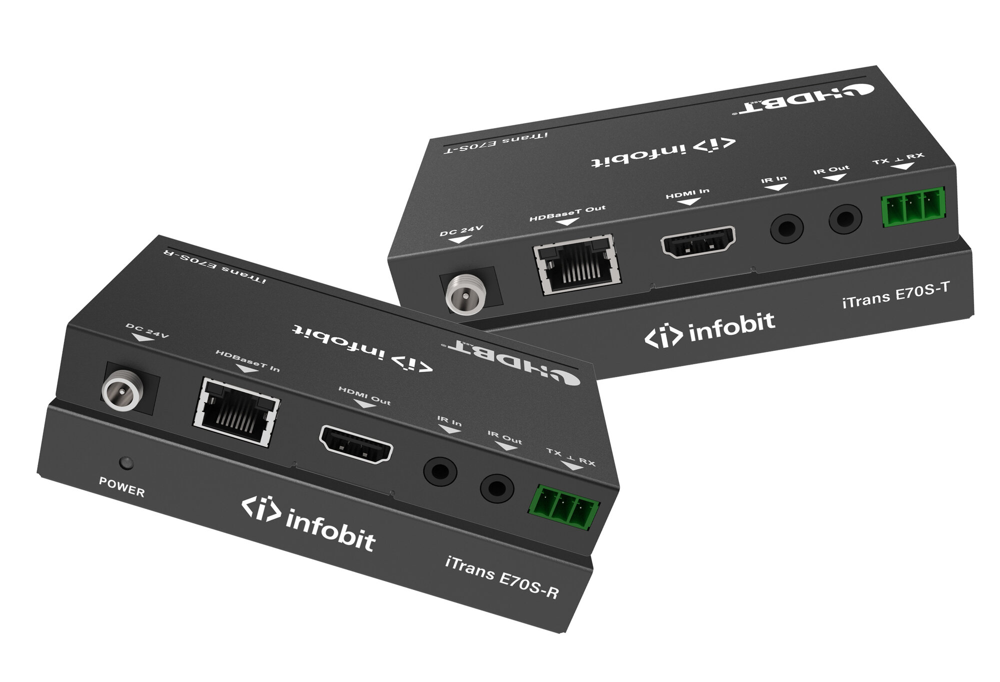 ITrans E70S Удлинители INFOBIT HDBaseT (Tx и Rx), HDMI 10,2 Гбит/с, 70 м для 1080p, 40 м для 4K/30 Гц. Двунаправленные ИК и RS232, POC и HDCP 2.2. T.M. INFOBIT