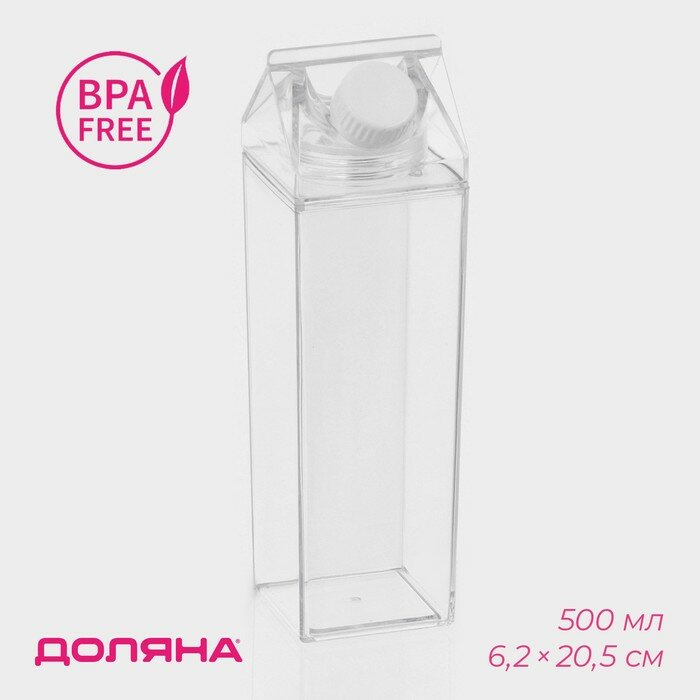 Кувшин для напитков «Молочный пакет» Доляна, 500 мл, 6.2×20.5 см, полистирол, прозрачный