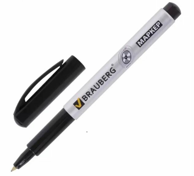 Маркер для CD и DVD BRAUBERG, черный, тонкий наконечник 1мм, 150418