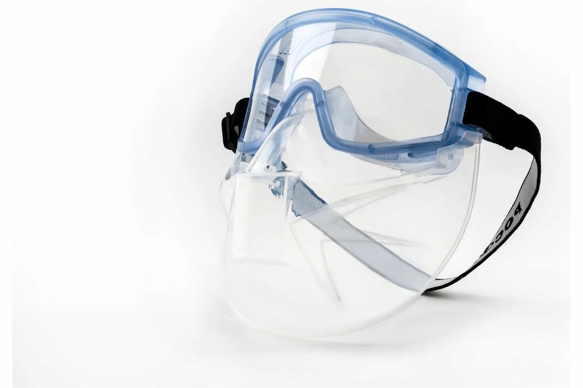 Очки защитные "РОСОМЗ" закрытые с непрямой вентиляцией ЗН11 PANORAMA StrongGlass (2С-1,2) с щитком защитным PANORAMA (прозрачный) (тёмно-синий корпус)