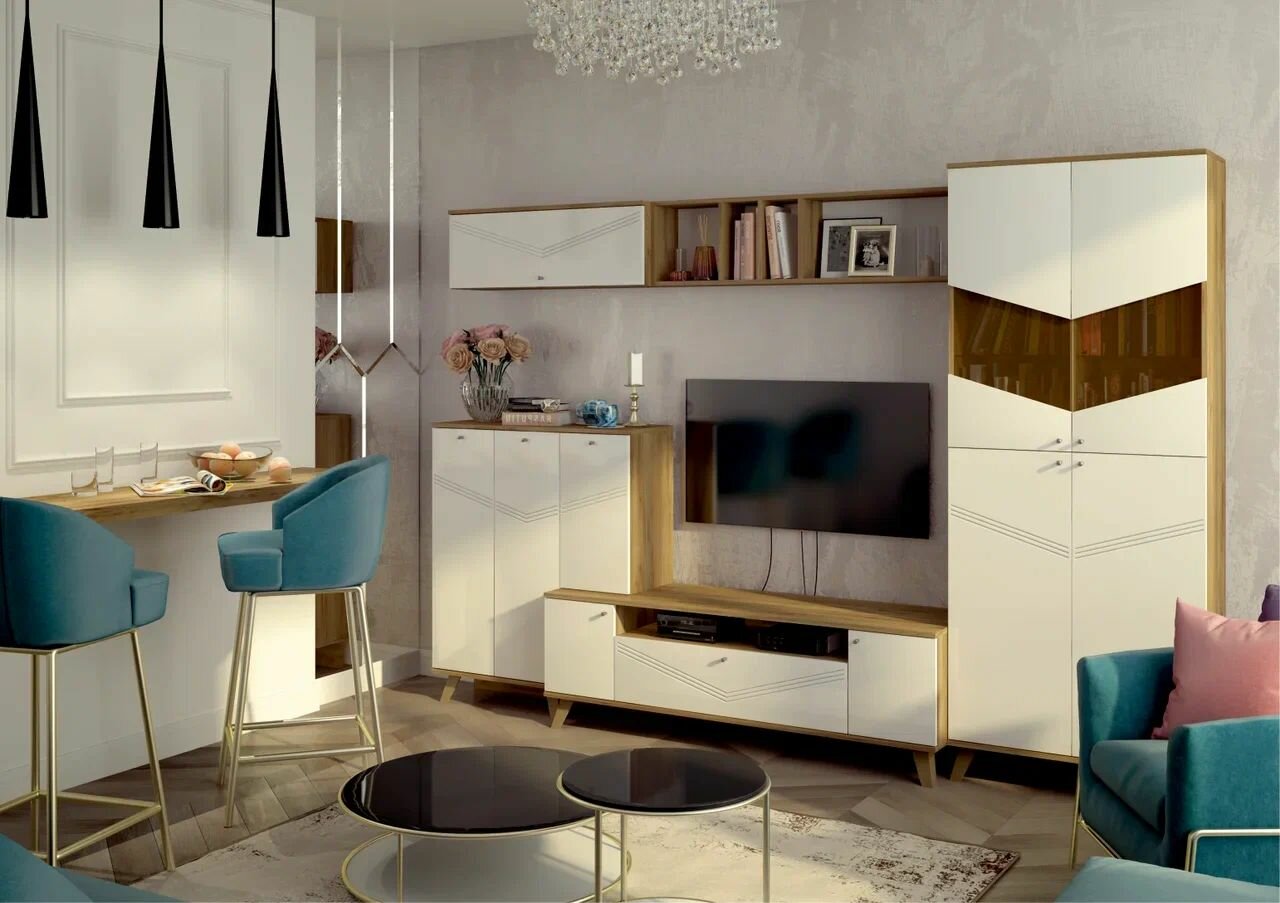 ТВ-тумба Лимба М05, Дуб Золото/Белый глянец ЛДСП , 150 х 50см