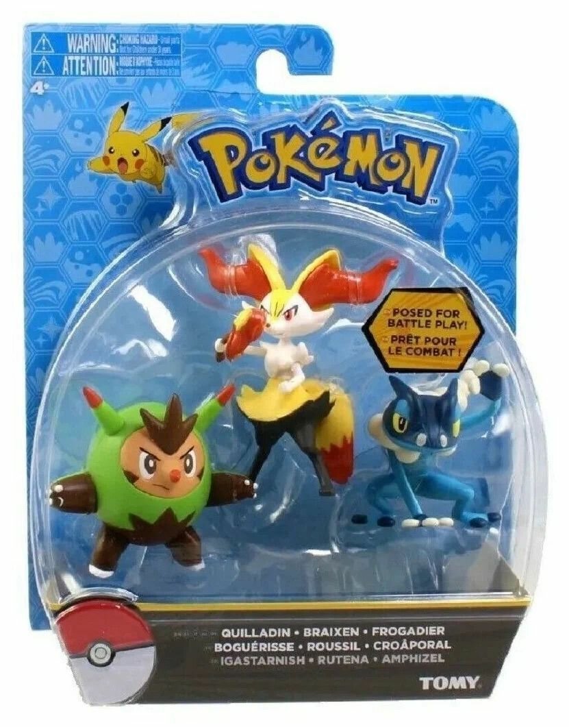 Набор фигурок TOMY Pokemon: Quilladin, Braixen, Frogadier, 3 персонажа, высота 6 см