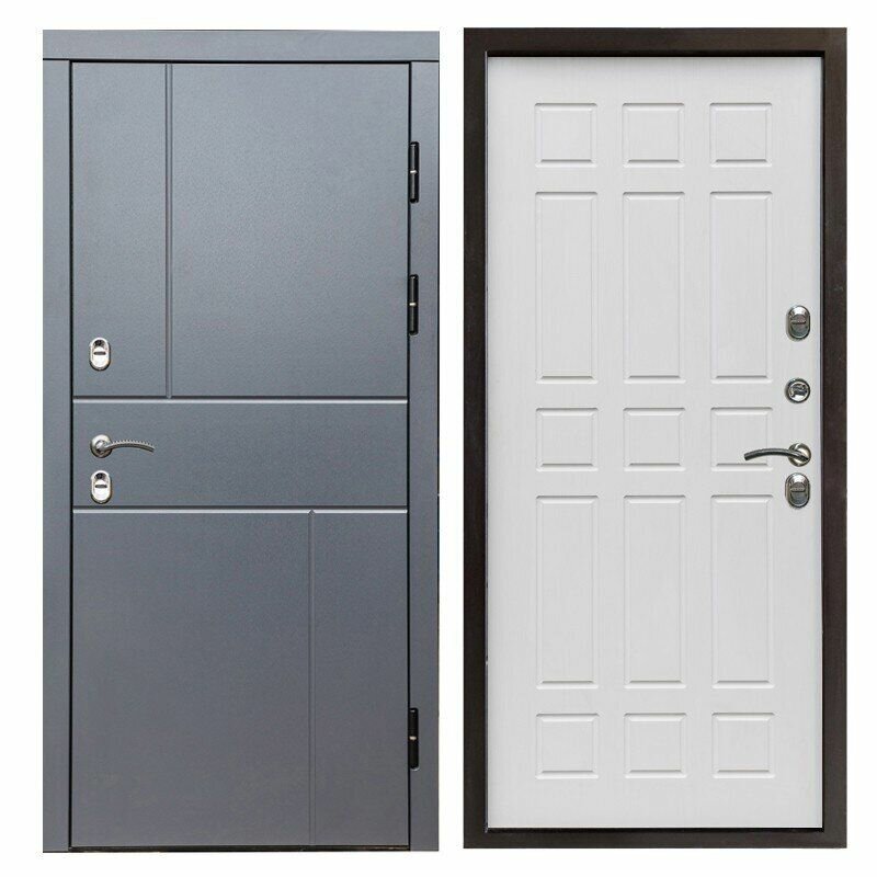 Дверь входная металлическая с терморазрывом Вертикаль грей Спарта белое дерево Paputin's Doors 960 х 2050 мм Правая