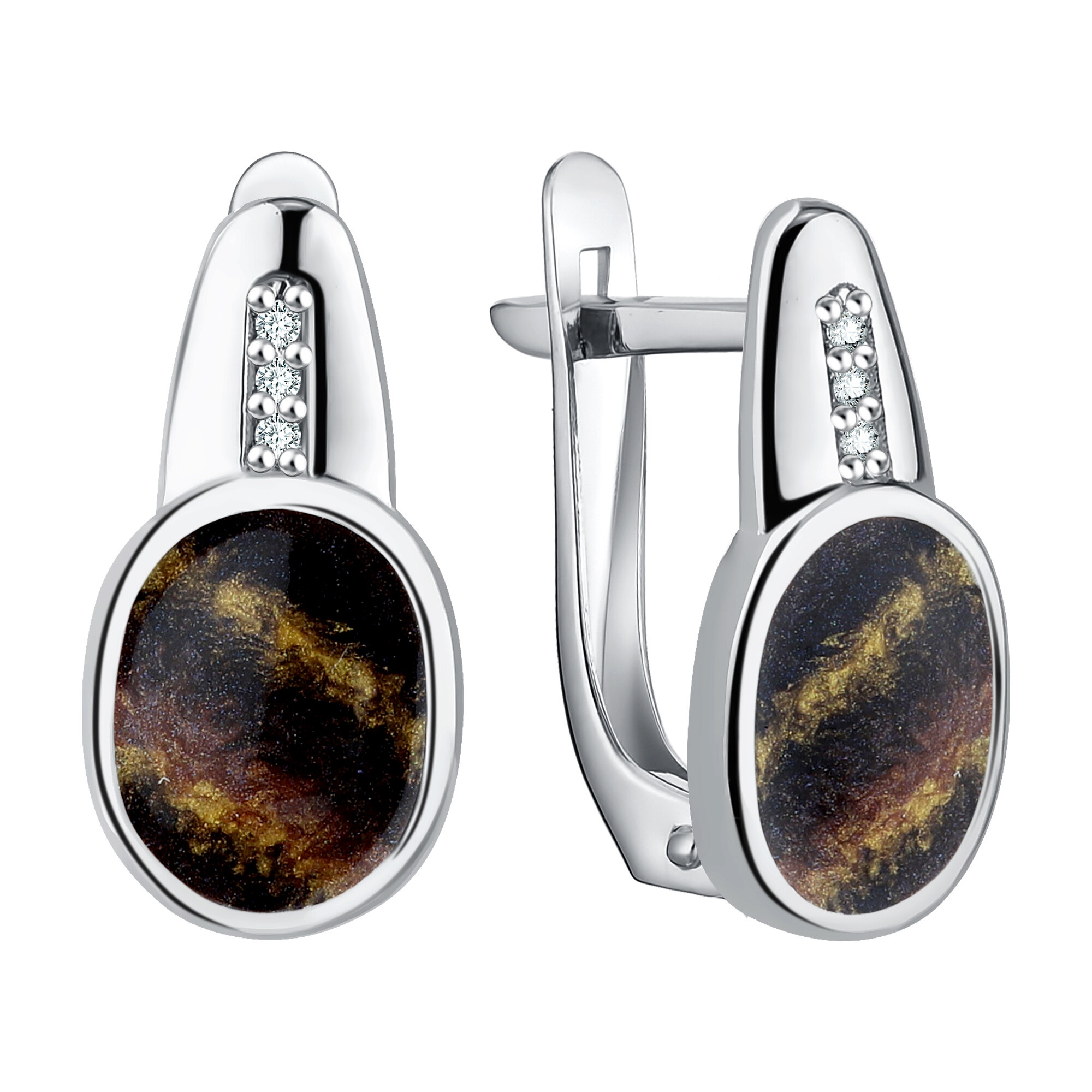 Серьги, серебро, 925 проба, родирование, фианит, эмаль