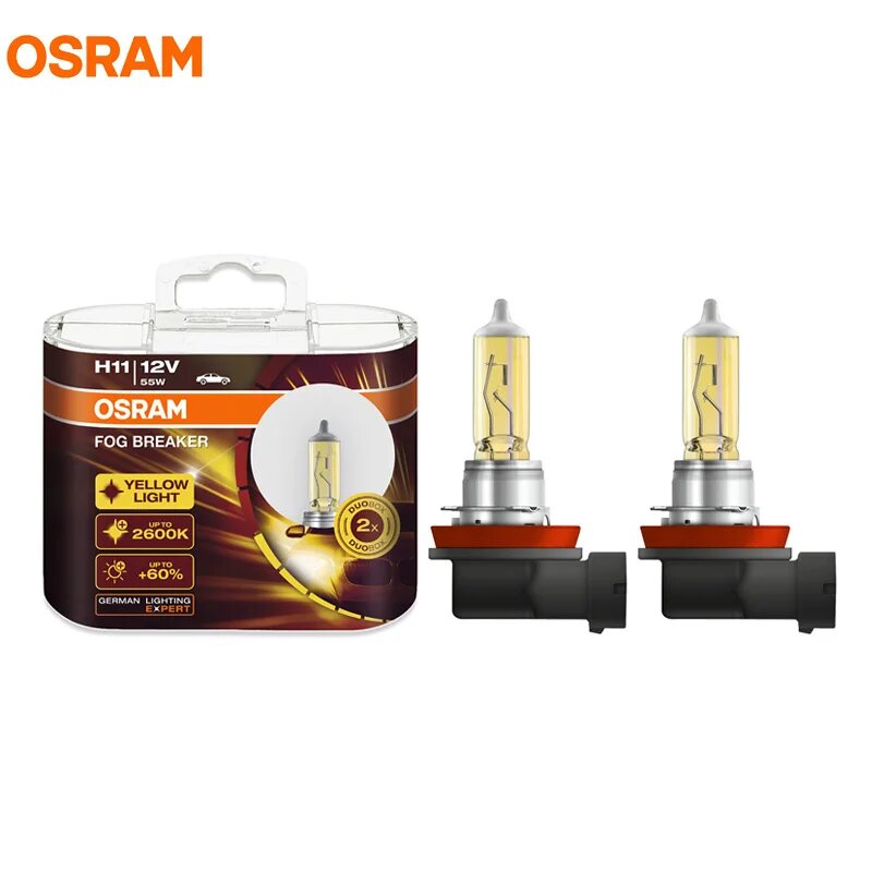 OSRAM H11 12 В 55 Вт 2600 К 64211FBR Противотуманный выключатель Ксеноновый желтый 200% желтый свет 60% более ярких автомобильных галогенных фар Пара противотуманных фар