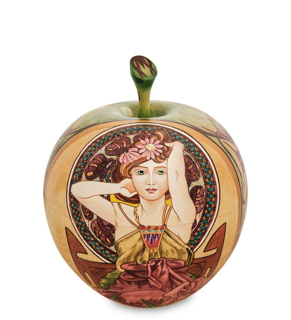 Шкатулка-яблоко "Альфонс Муха-Драгоценные камни" A1965766 Народные промыслы, Дерево липа, краски, лак