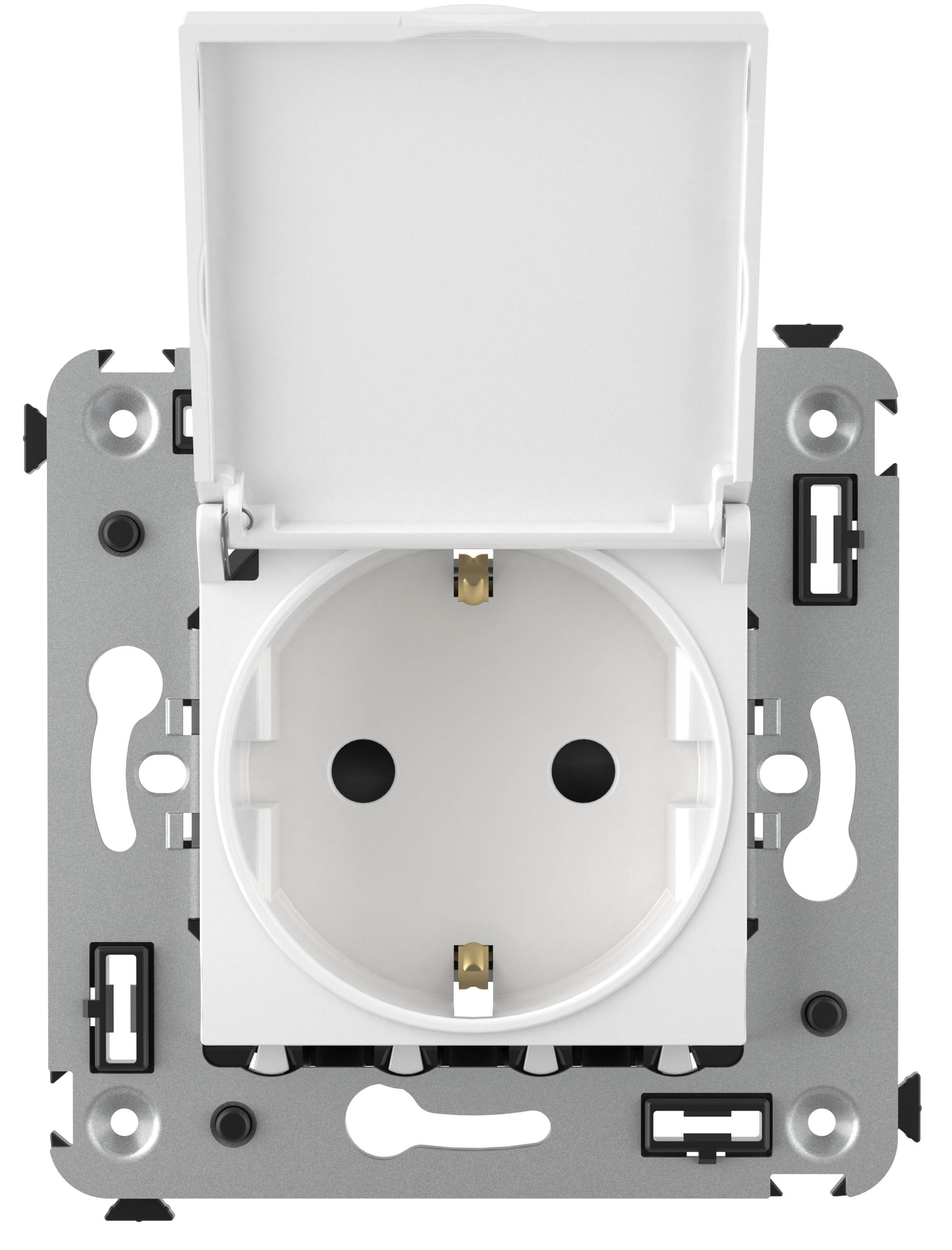Розетка силовая штепсельная DKC / ДКС Avanti, 16А 230В IP41 белое облако 2P+E с заземляющим контактом, шторками и откидной крышкой 4400013 / электрооборудование