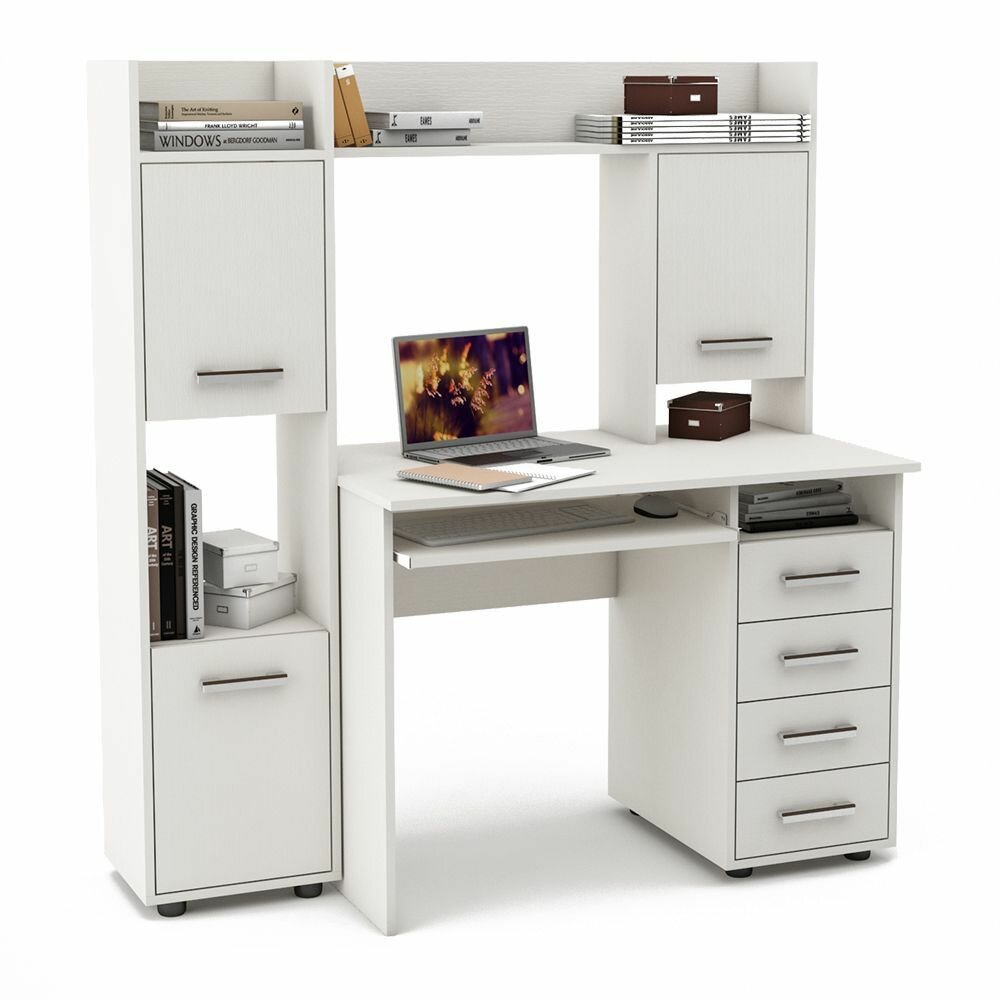 Стол письменный, компьютерный и стеллаж Остин (Ливерпуль) 11К белое дерево