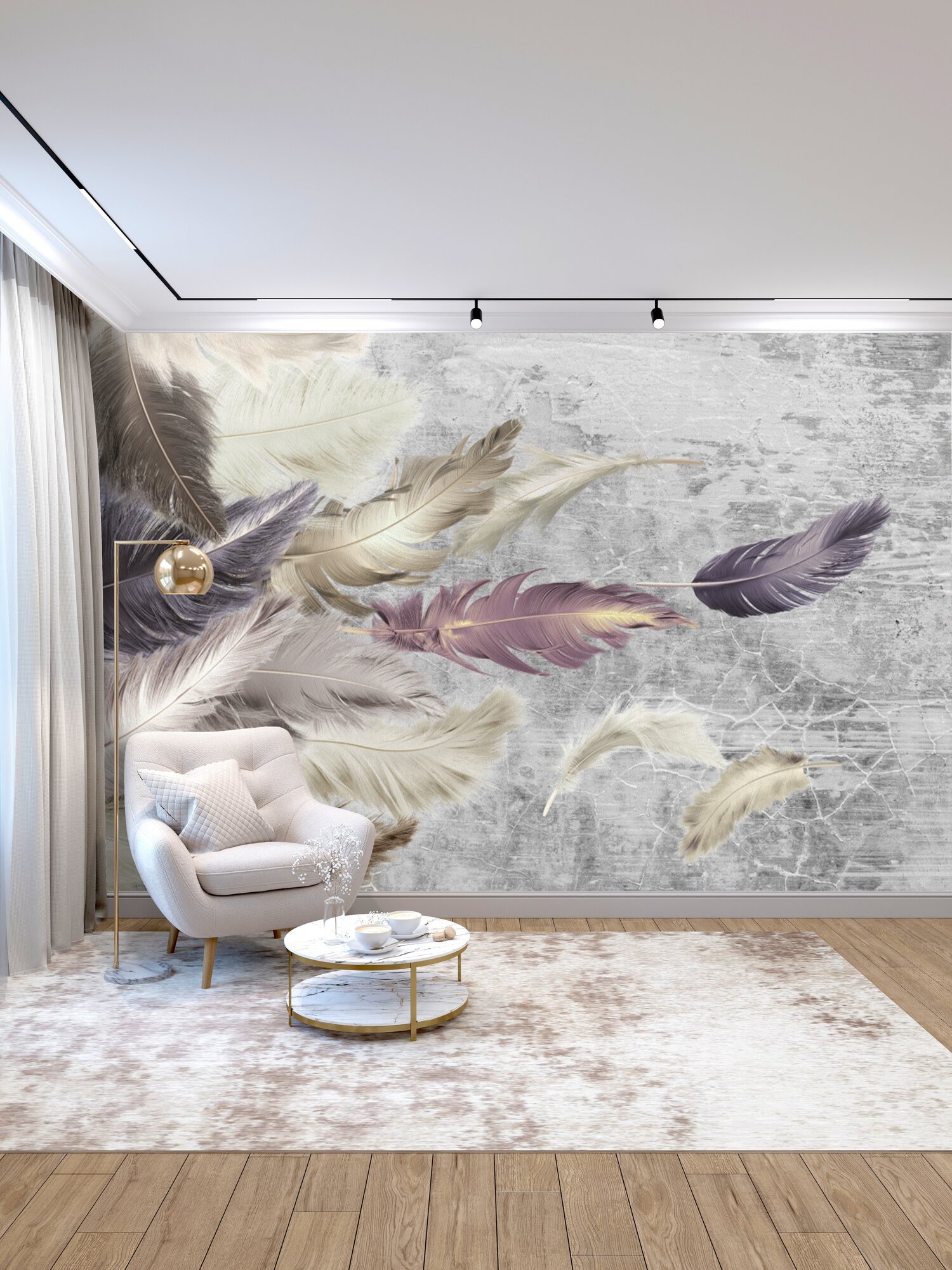 Фотообои 400 х 270 см "Воздушные перья" / Обои на стену в гостиную, спальню, зал