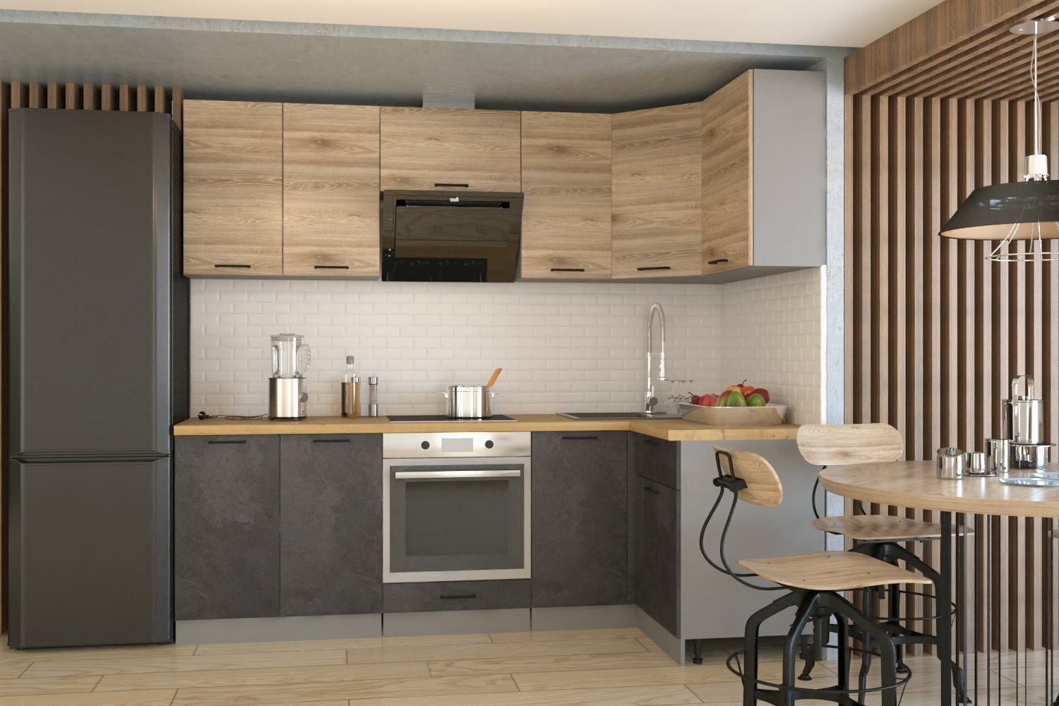 Кухонный угловой гарнитур Лофт, 2400х1200 мм, фасады МДФ (арт.16)