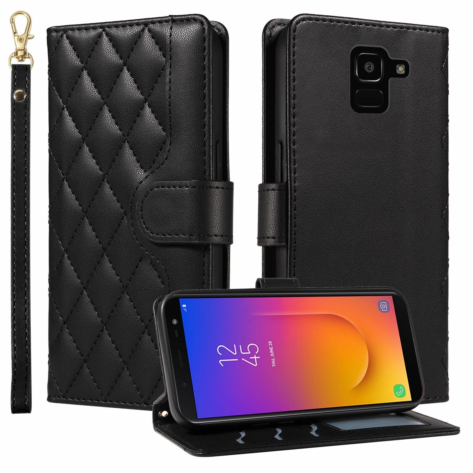 Чехол из матовой кожи для Samsung Galaxy J6 2018 (Самсунг Галакси Джей 6 2018) , роскошный и стильный, устойчивый к падениям, со слотом для карт, с длинным и коротким шнурками