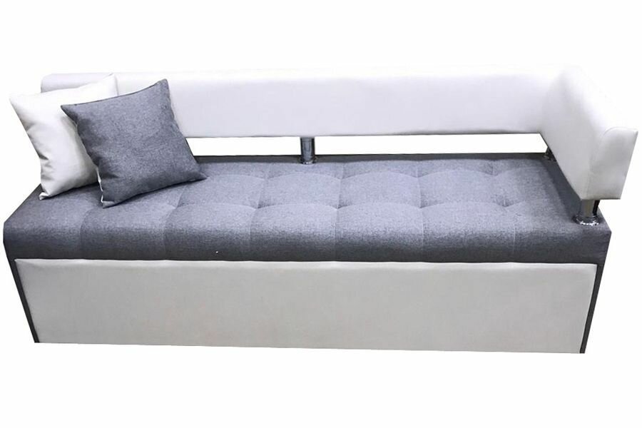 Диван-кровать Дельфин с подлокотником 160x62х80 белая экокожа и серая рогожка, правый