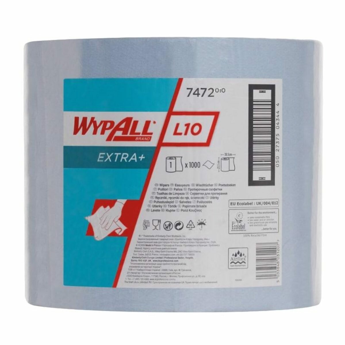 Салфетка хозяйственная Kimberly-Clark Wypall L10 (38x23.5см) нетканая, 1000 листов в рулоне (7472)