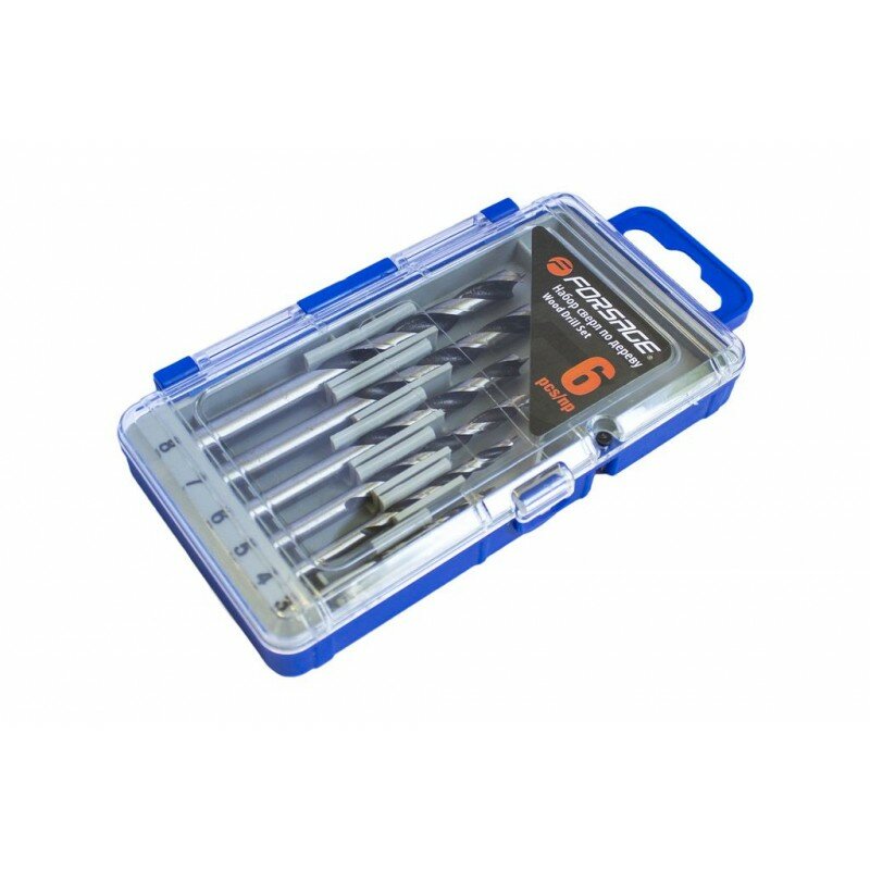 Набор сверл по дереву 6 предметов (3,4,5,6,7,8мм), в футляре Forsage