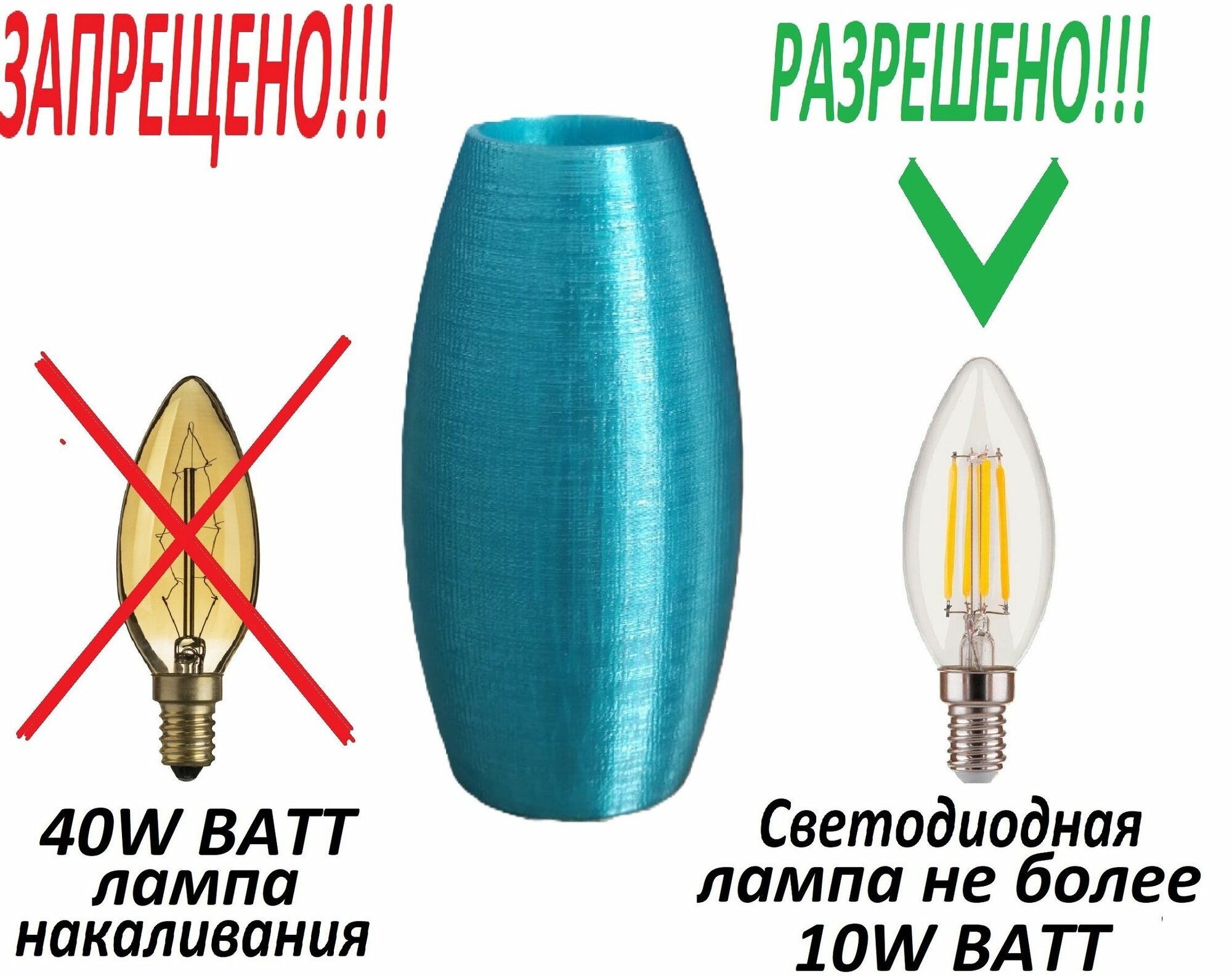 Плафоны для люстры 9 ламп 115 x 45 x 38 размер, голубой матовый пластик цоколь e14 - 3 штуки в наборе