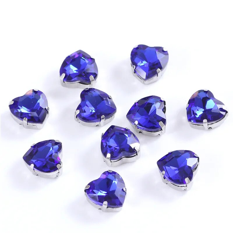 Стеклянные стразы сердце Mid-July 10-18 мм 16mm-10pcs, Синий, Sapphire