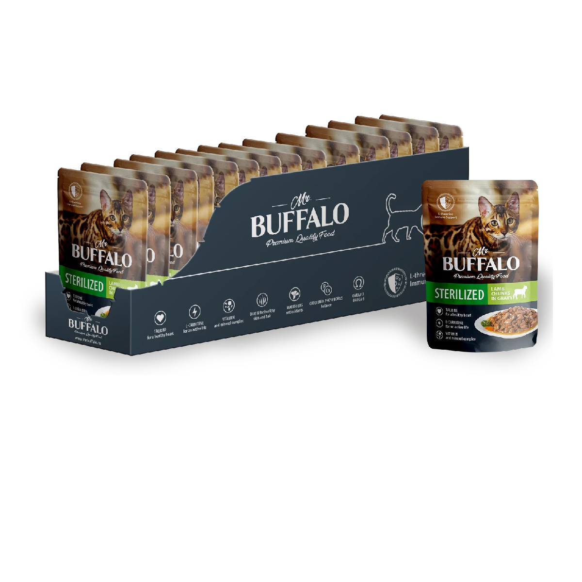 Mr.Buffalo STERILIZED пауч для стерилизованных кошек Ягненок в соусе 85г (28 штук)