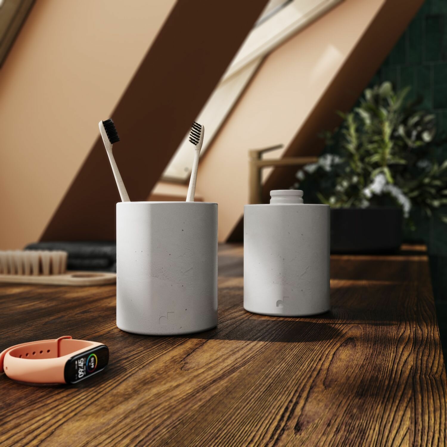 Набор аксессуаров для ванной комнаты "Bordeaux", серый глянцевый: стакан под зубные щетки, контейнер с крышкой.