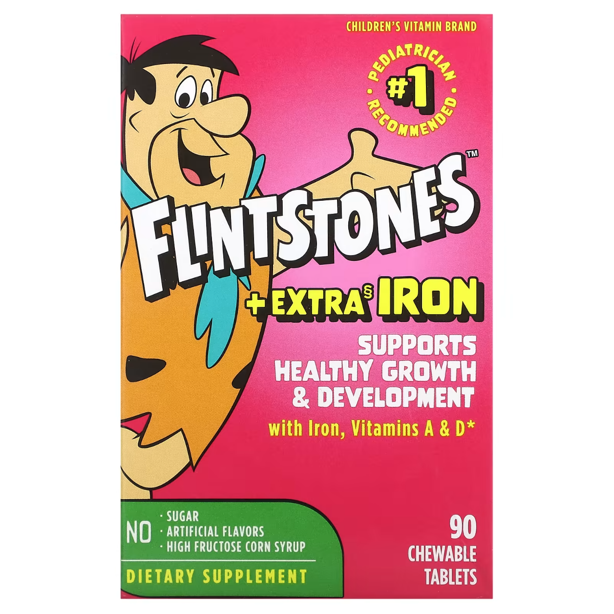 100% iHerb-Flintstones, Мультивитамины для детей, с дополнительным содержанием железа, 90 жевательных таблеток