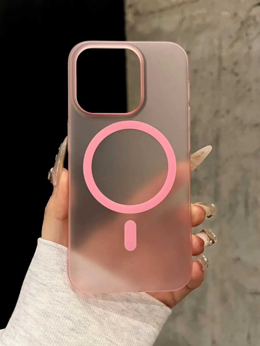 Чехол О'кейси, для iPhone 15, силикон, MagSafe, розовый/прозрачный